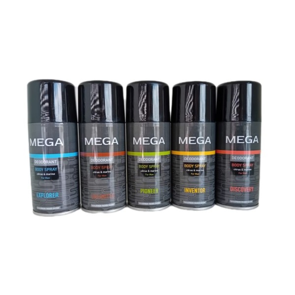 Mega Deodorant Spray Men Adventure 150ml 48/bax - LucidiusMarket