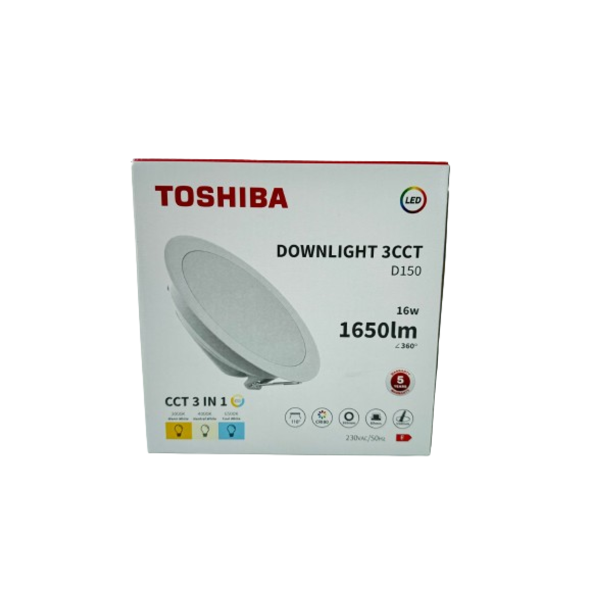 Toshiba Downlight Led D150 16w 3cct Lumina Reglabila Alb Calda/neutra ...